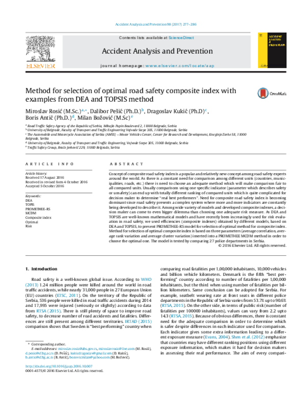 (PDF) Method for selection of optimal road safety composite index with ...