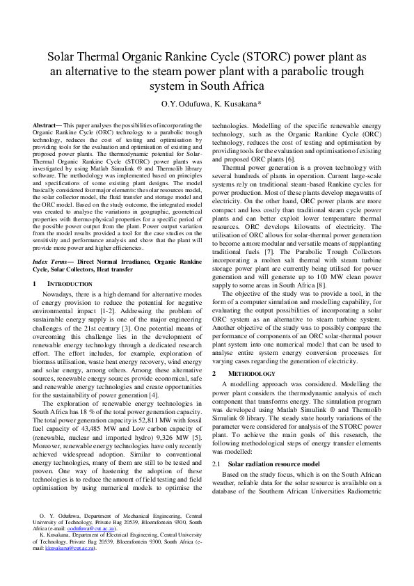 (PDF) Solar Thermal Organic Rankine Cycle (STORC) power plant as an ...