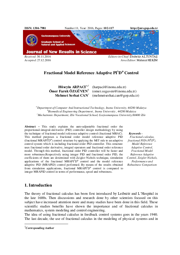 (PDF) Fractional Model Reference Adaptive PIλDμ Control