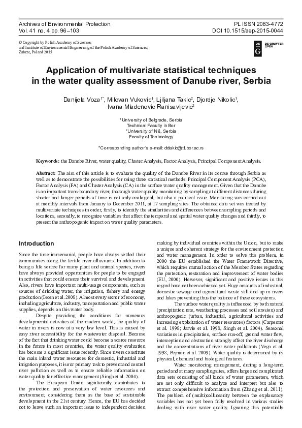 (PDF) Application of multivariate statistical techniques in the water quality assessment of ...