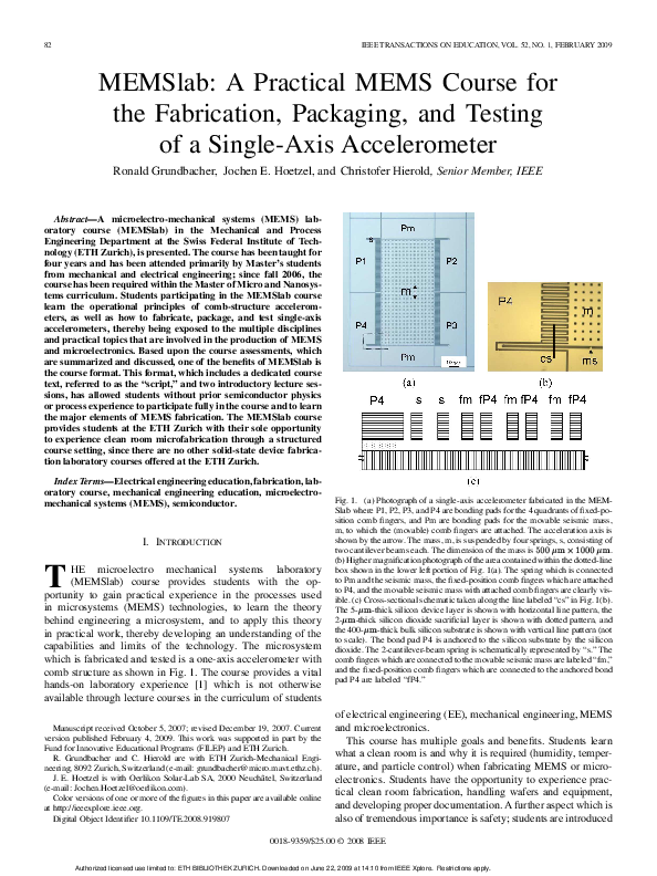 (PDF) MEMSlab: A Practical MEMS Course for the Fabrication, Packaging ...