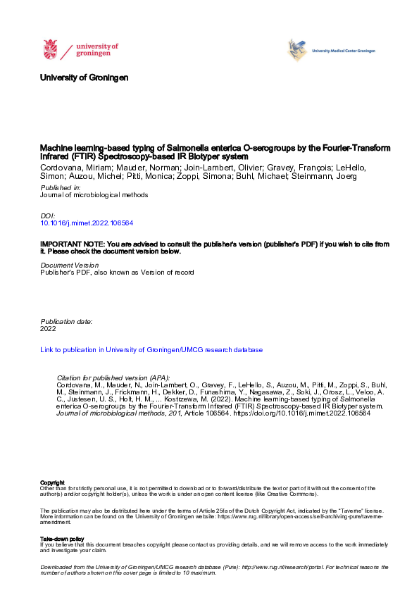 (PDF) Machine learning-based typing of Salmonella enterica O-serogroups by the Fourier-Transform ...