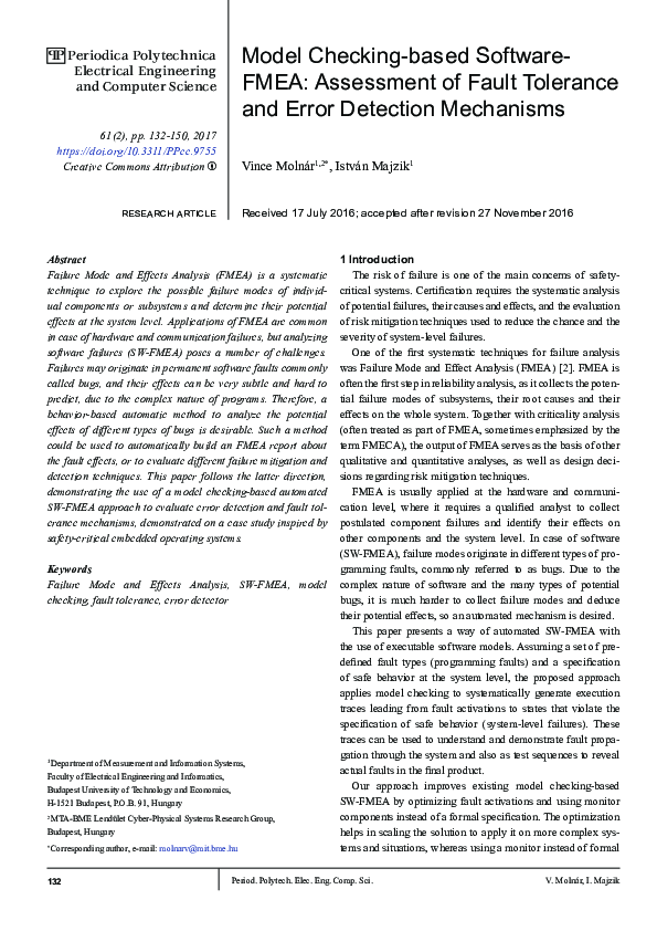 (PDF) Model Checking-based Software-FMEA: Assessment of Fault Tolerance and Error Detection ...
