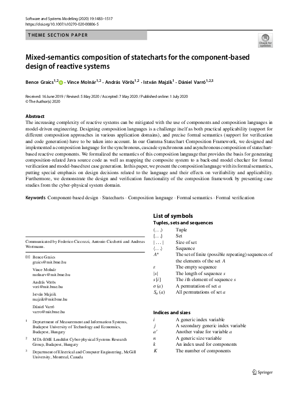 (PDF) Mixed-semantics composition of statecharts for the component-based design of reactive systems