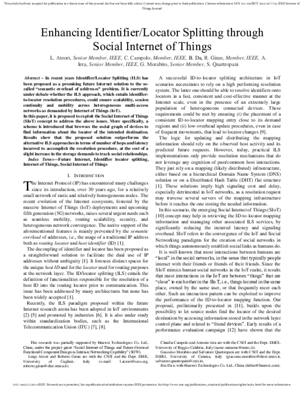 (PDF) Enhancing Identifier/Locator Splitting Through Social Internet of Things