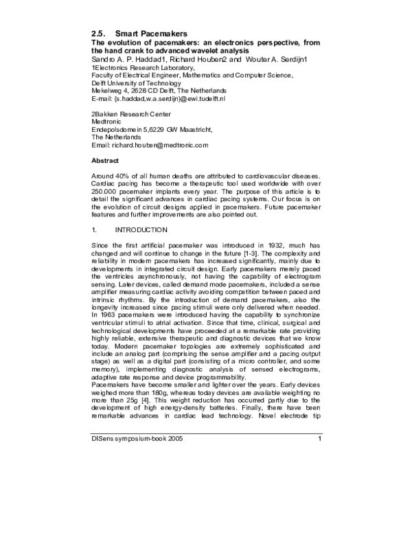 (PDF) 2.5. Smart Pacemakers The evolution of pacemakers: an electronics ...