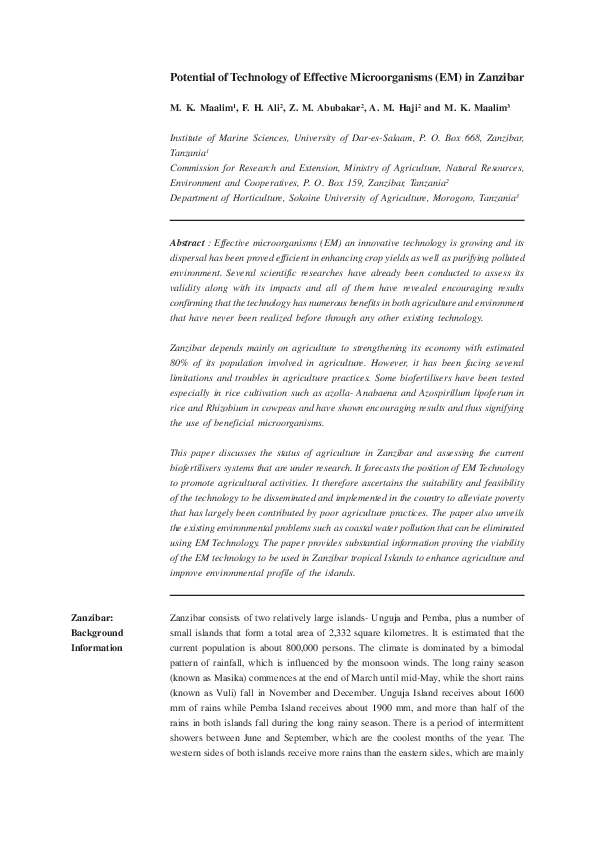 (PDF) Potential of technology of effective microorganisms (EM) in Zanzibar