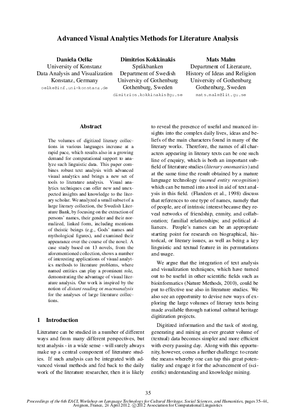 (PDF) Advanced Visual Analytics Methods for Literature Analysis