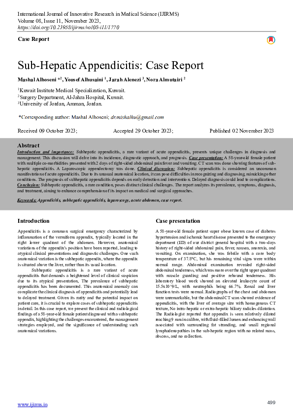 (PDF) Sub-Hepatic Appendicitis: Case Report