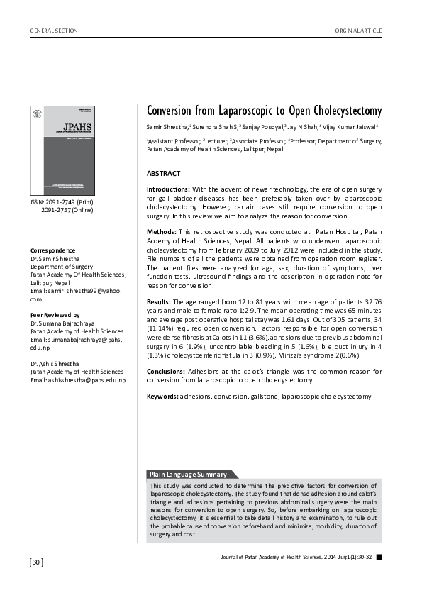(PDF) Conversion from Laparoscopic to Open Cholecystectomy