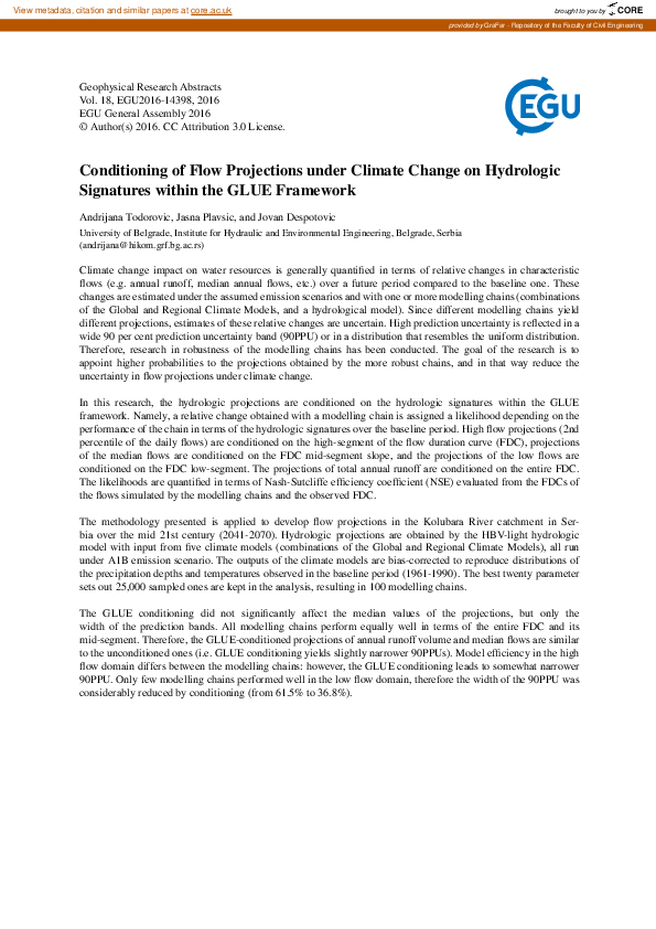 (PDF) Conditioning of Flow Projections under Climate Change on Hydrologic Signatures within the ...