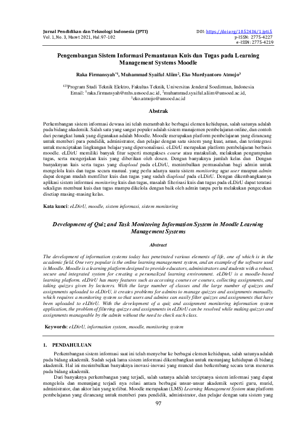 (PDF) Pengembangan Sistem Informasi Pemantauan Kuis dan Tugas pada Learning Management Systems ...
