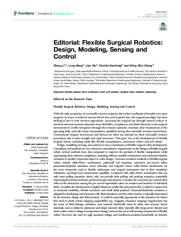 (PDF) Editorial: Flexible Surgical Robotics: Design, Modeling, Sensing ...