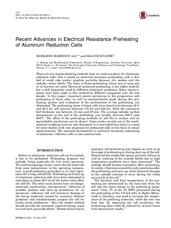 (PDF) Recent Advances in Electrical Resistance Preheating of Aluminum ...