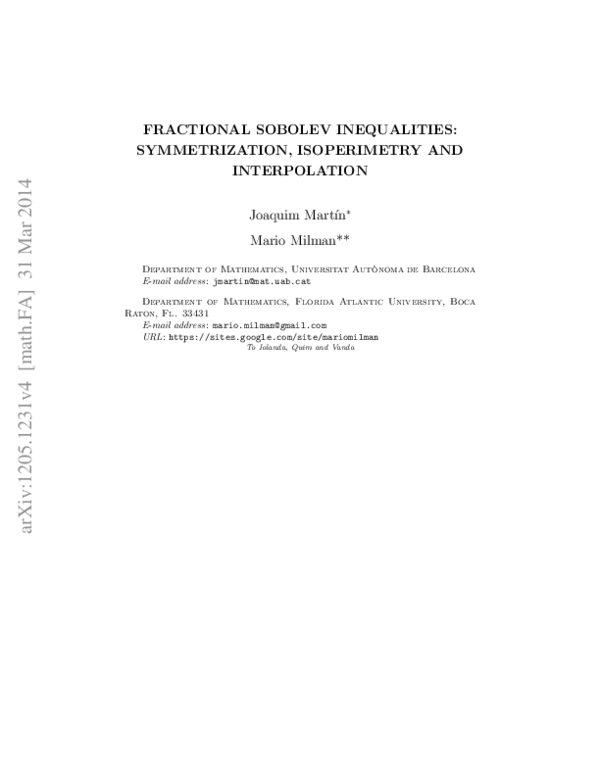 (PDF) Fractional Sobolev Inequalities: Symmetrization, Isoperimetry and ...