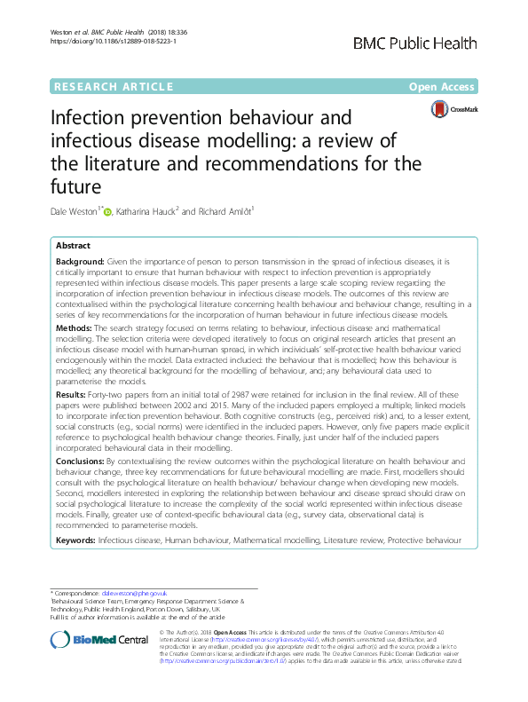 (PDF) Infection prevention behaviour and infectious disease modelling ...