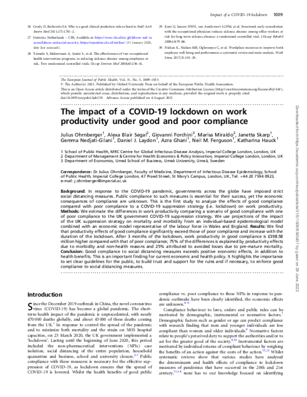(PDF) The impact of a COVID-19 lockdown on work productivity under good ...