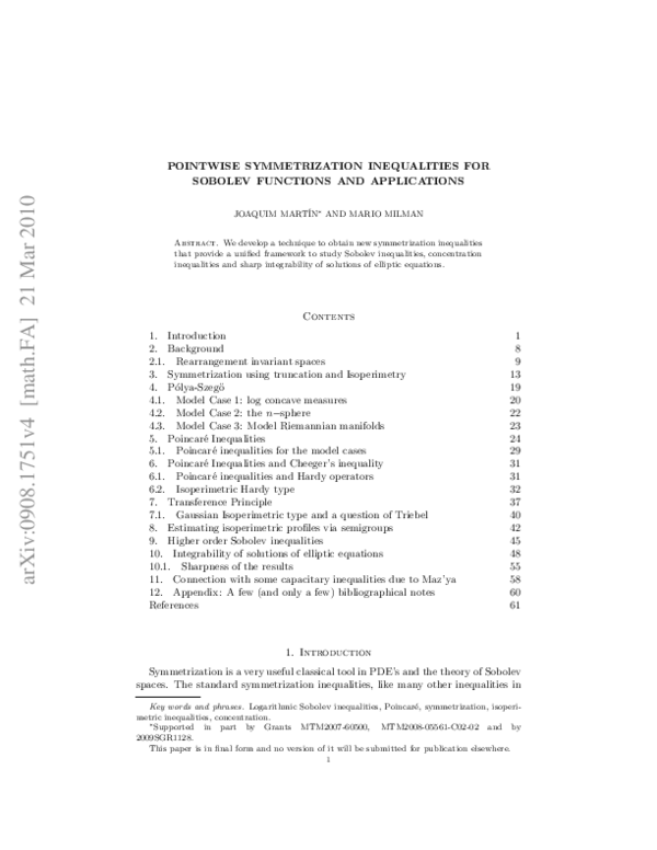 Pdf Pointwise Symmetrization Inequalities For Sobolev Functions And Applications