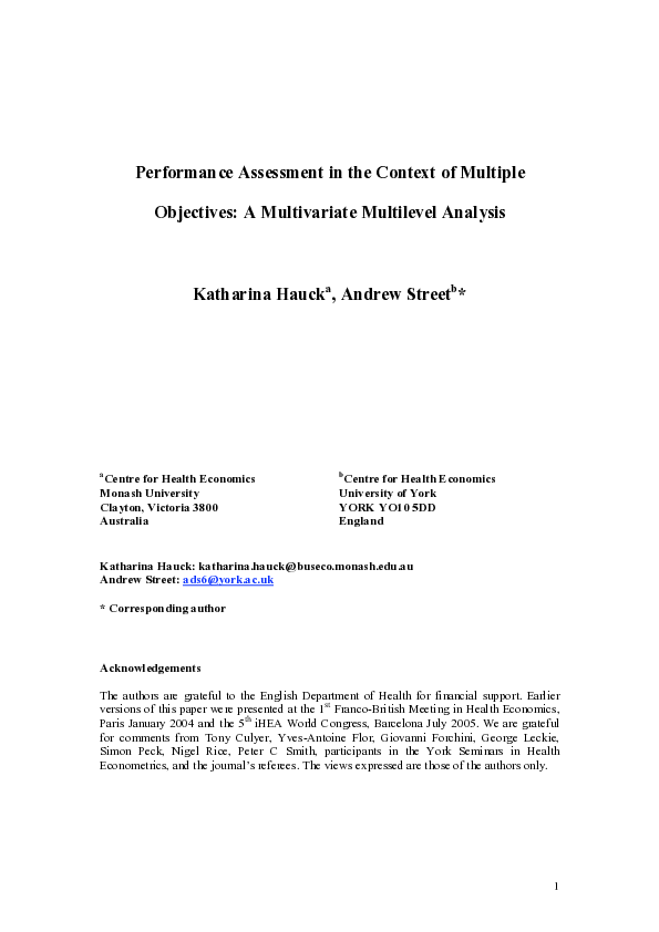 (PDF) Performance assessment in the context of multiple objectives: A multivariate multilevel ...