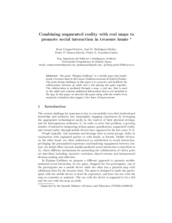 (PDF) Combining augmented reality with real maps to promote social interaction in treasure hunts