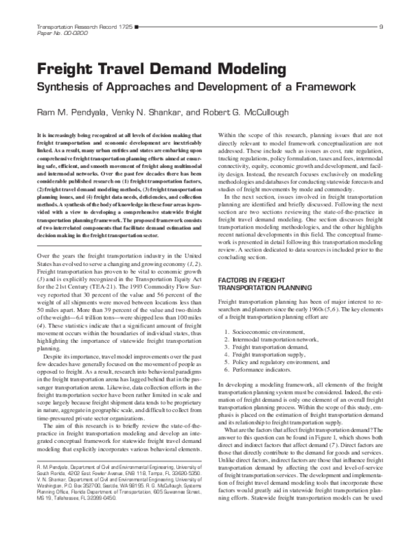 (PDF) Freight Travel Demand Modeling: Synthesis of Approaches and ...