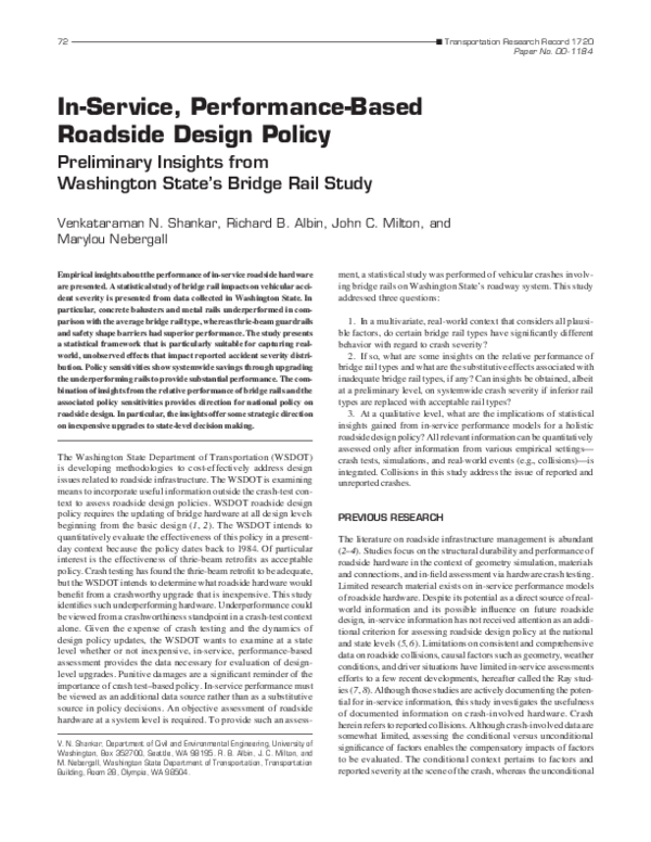 (PDF) In-Service, Performance-Based Roadside Design Policy: Preliminary ...