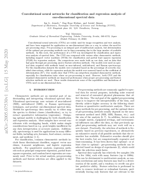 (PDF) Convolutional neural networks for classification and regression analysis of one ...