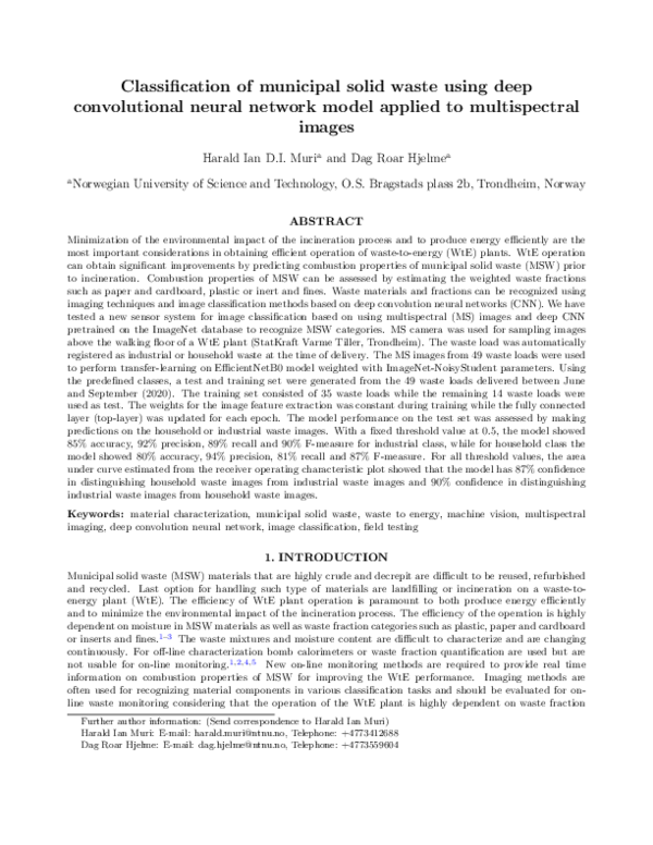 (PDF) Classification of municipal solid waste using deep convolutional neural network model ...