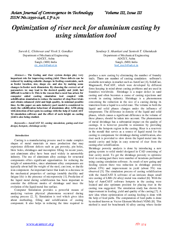 (PDF) Optimization of riser neck for aluminium casting by using ...