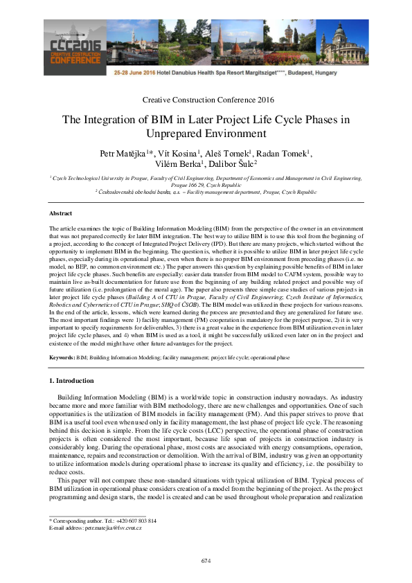 (PDF) The Integration of BIM in Later Project Life Cycle Phases in ...