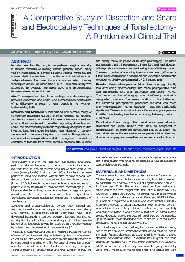 (PDF) A Comparative Study of Dissection and Snare and Electrocautery ...