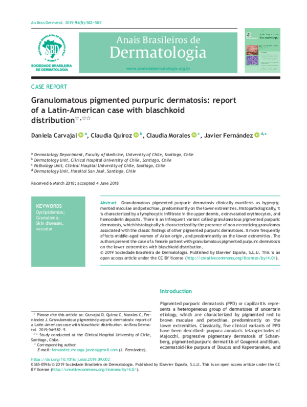 (PDF) Granulomatous pigmented purpuric dermatosis: report of a Latin ...