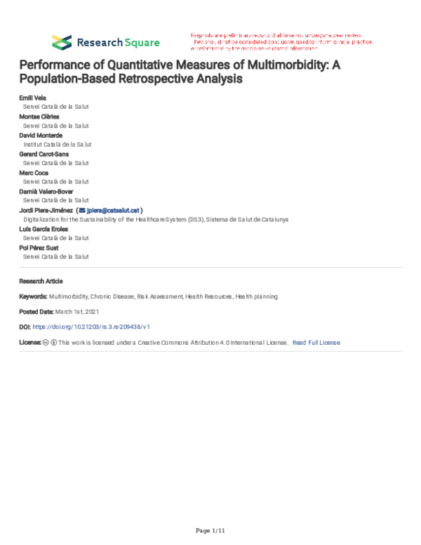 (PDF) Performance of Quantitative Measures of Multimorbidity: A Population-Based Retrospective ...