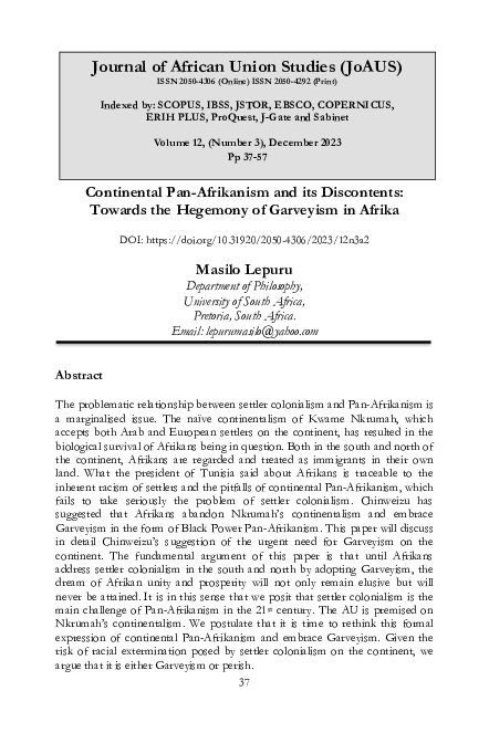 (PDF) Continental Pan-Afrikanism and its Discontents: Towards the ...