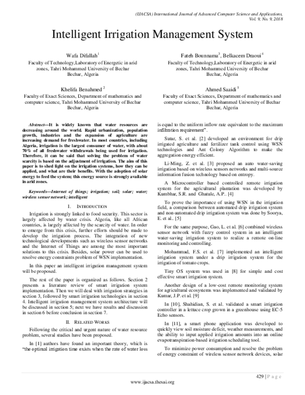 (PDF) Intelligent Irrigation Management System