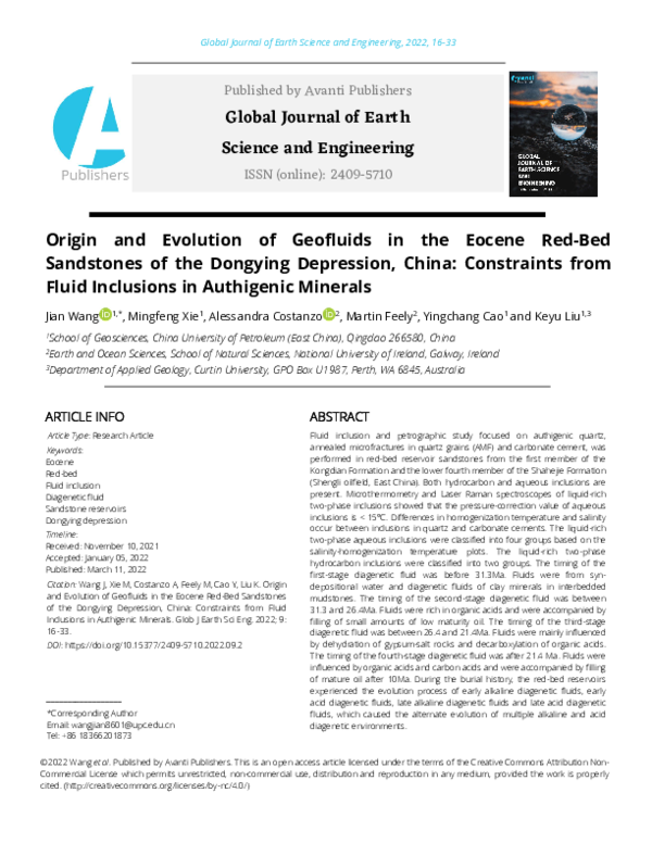 (PDF) Origin and Evolution of Geofluids in the Eocene Red-Bed Sandstones of the Dongying ...