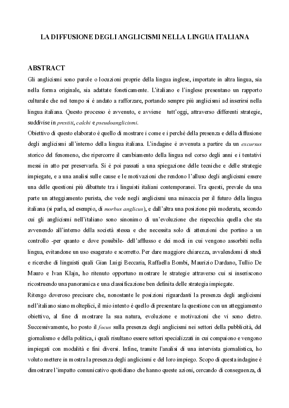 (PDF) LA DIFFUSIONE DEGLI ANGLICISMI NELLA LINGUA ITALIANA