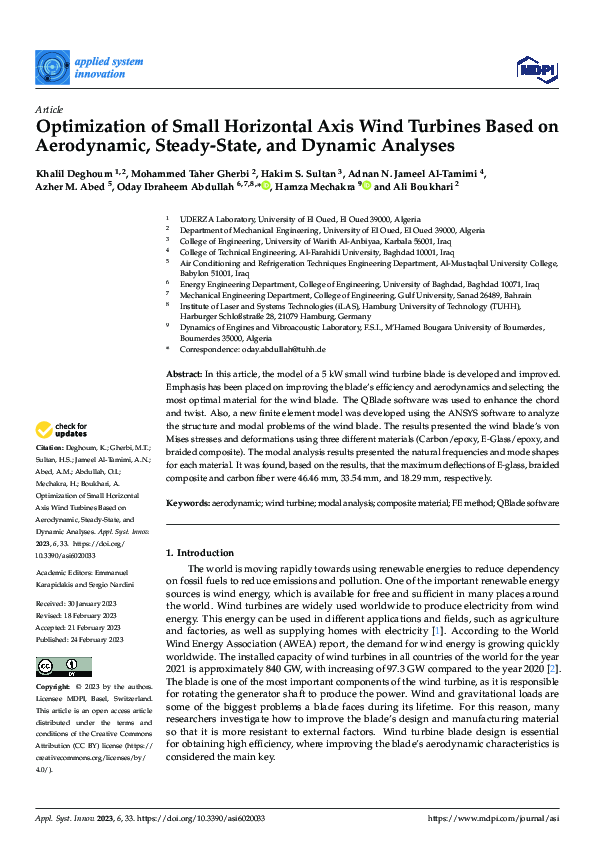 Pdf Optimization Of Small Horizontal Axis Wind Turbines Based On Aerodynamic Steady State