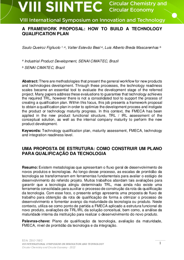 A Framework Proposal: How to Build a Technology Qualification Plan