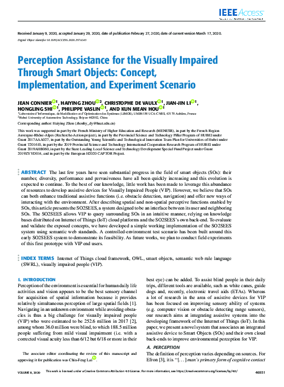 (PDF) Perception Assistance for the Visually Impaired Through Smart Objects: Concept ...