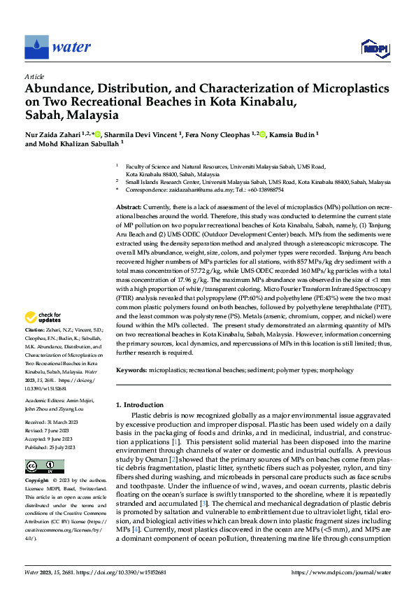 (PDF) Abundance, Distribution, and Characterization of Microplastics on Two Recreational Beaches ...