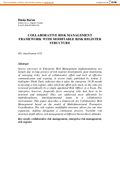 (PDF) Collaborative Risk Management Framework with Modifiable Risk Register Structure
