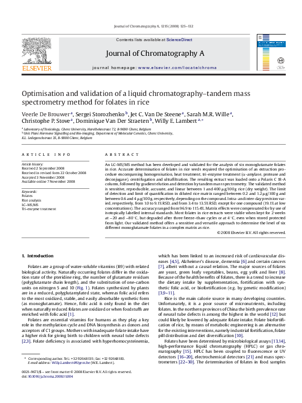 Pdf Optimisation And Validation Of A Liquid Chromatography Tandem Mass Spectrometry Method For
