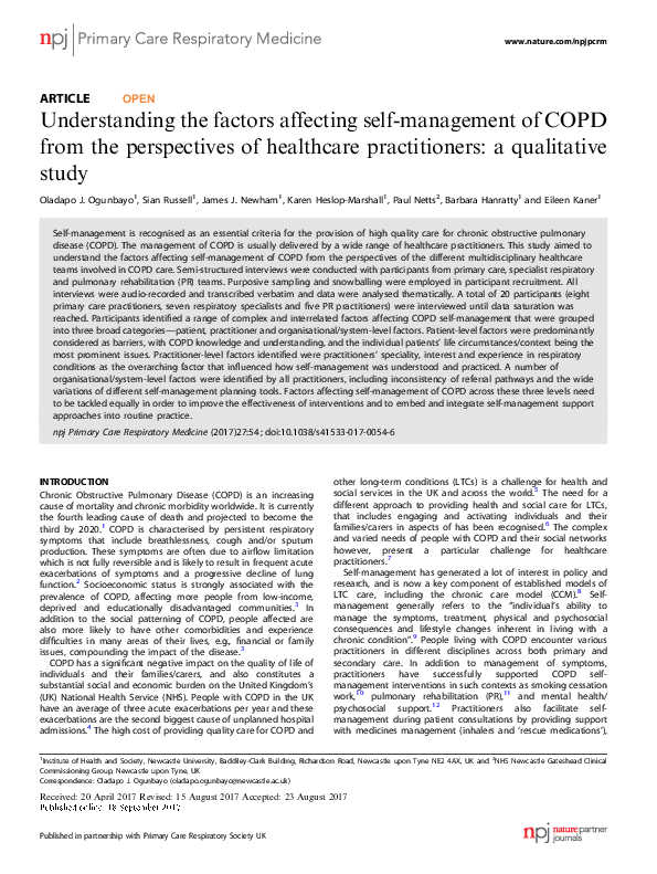 (PDF) Understanding the factors affecting self-management of COPD from ...