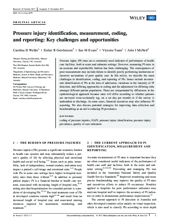 (PDF) Pressure injury identification, measurement, coding, and ...