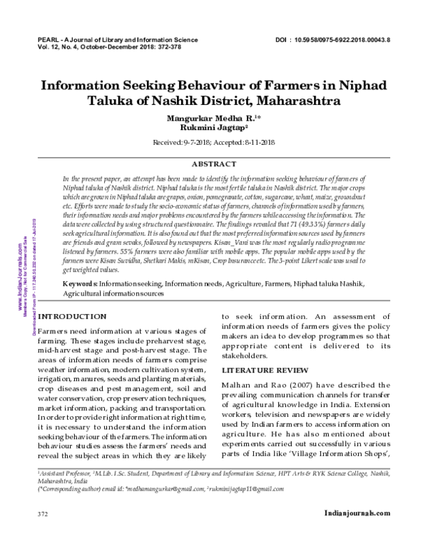 (PDF) Information Seeking Behaviour of Farmers in Niphad Taluka of ...