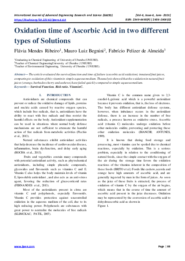 (PDF) Oxidation time of Ascorbic Acid in two different types of Solutions