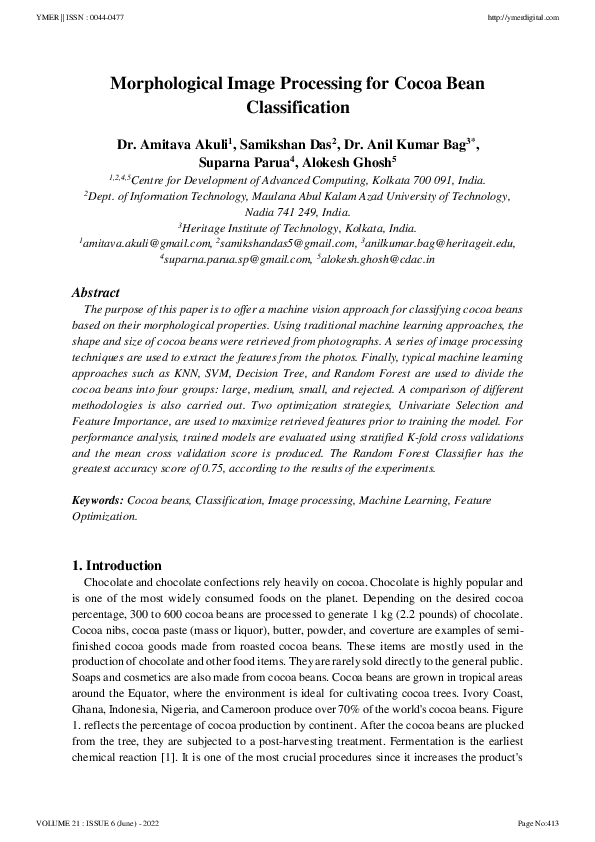(PDF) Morphological Image Processing for Cocoa Bean Classification | Anil Bag - Academia.edu