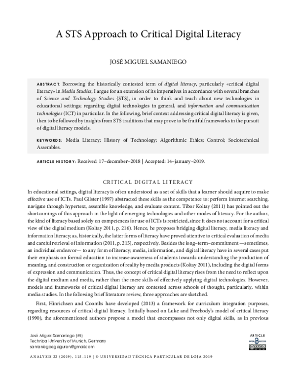 (PDF) A STS Approach to Critical Digital Literacy
