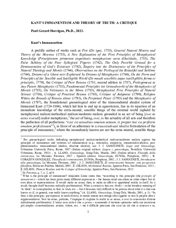 (PDF) Kant's Immanentism and Theory of Truth: A Critique